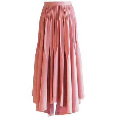 人鱼姬粉色缎面光泽长半身裙伞裙