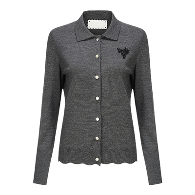 XIAOLI筱李 早春新品logo钉珠装饰羊毛针织开衫 灰色/白色/粉色