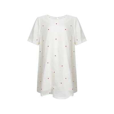 NAZ那子大码夏季100苎麻刺绣裙胖mm韩系甜美宽松洋气拼花边连衣裙