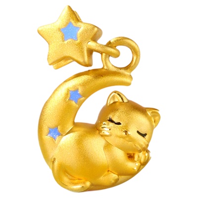 金至尊猫咪黄金吊坠2026新款硬足金吊坠生日礼物送老婆星星金坠子