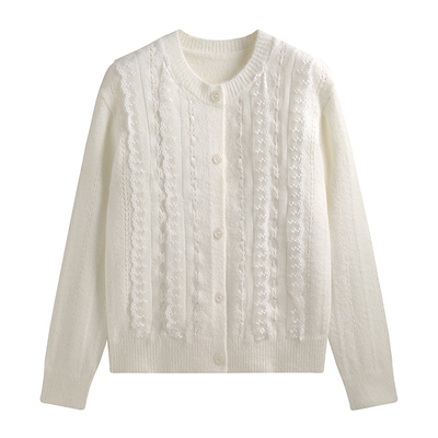 设计感蕾丝拼接针织开衫女