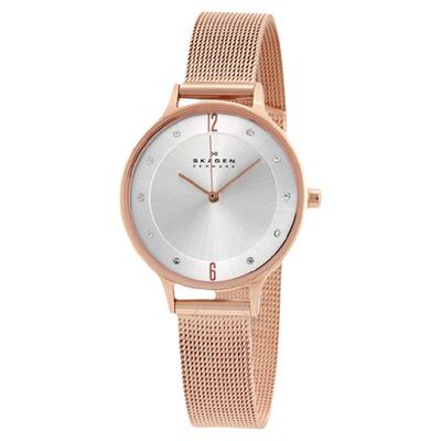 skagen镶钻玫瑰金简约风女表