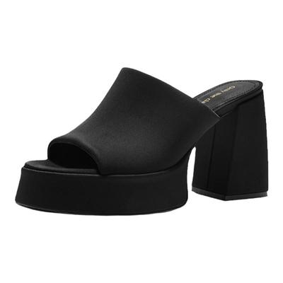 THIRTY MORE高跟一字拖鞋女2026夏季新款粗跟性感凉拖外穿凉鞋黑