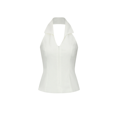 UR&DC2026春季新款都市酷飒翻领V领拉链挂脖修身吊带衫女短款上衣