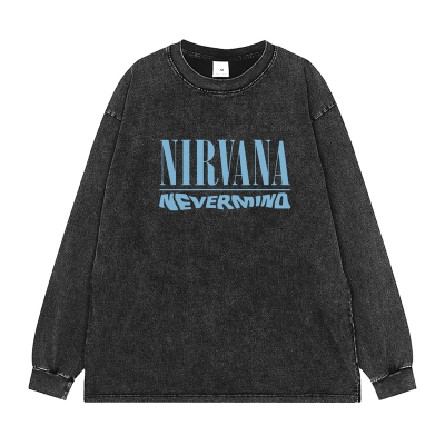 Nirvana水洗做旧复古摇滚落肩T恤