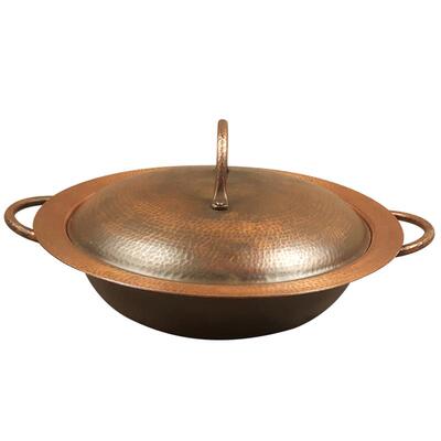 高档手工仿古铜燃气两用双耳火锅