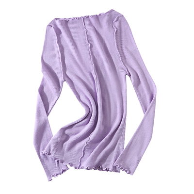 大于诗集 漠河舞厅 波形卷边一字肩显瘦打底衫上衣女修身针织衫春