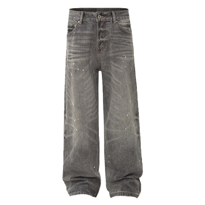 现货发Lisa同款灰色泼墨牛仔裤