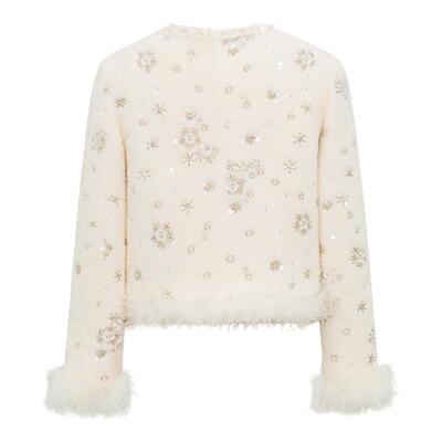 Three Quarters 新款女士重磅珠片绣花小香风棉服外套 301355