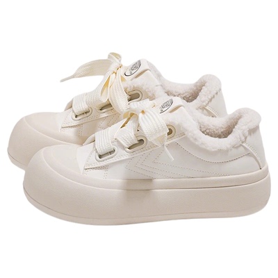 飞跃小白鞋女加绒厚底板鞋棉鞋