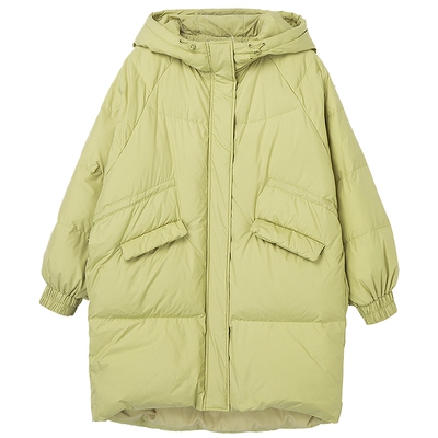 布景羽绒服女中长款冬季新品简约连帽宽松白鸭绒保暖外套上衣1448