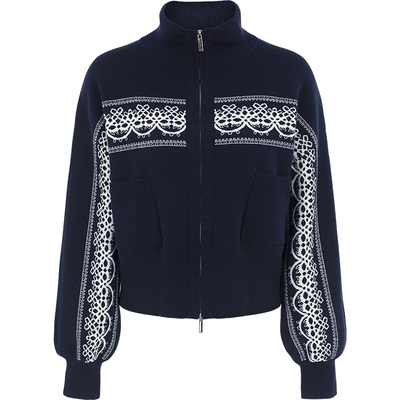 简约百搭立领拼接白色针织开衫