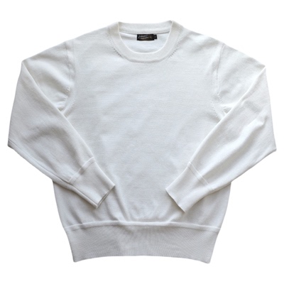 基础款绅士圆领套头白色针织衫