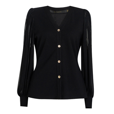 罗衣优雅V领灯笼袖拼接衬衫