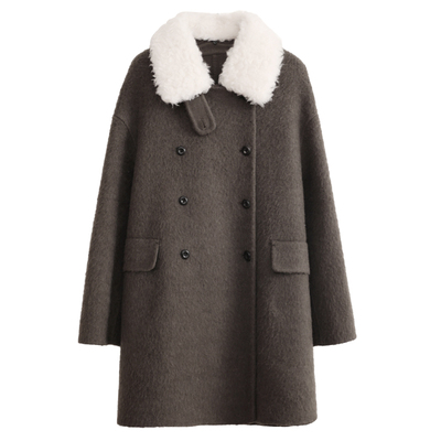 花吉奶酪白翻领苏力羊驼大衣