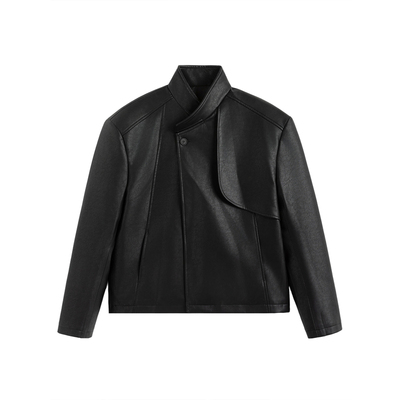 vibe风立领短款垫肩羽绒服PU皮衣