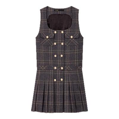 季末6折Maje2025秋冬新款女装法式格雷系灰色双排扣收腰连衣裙