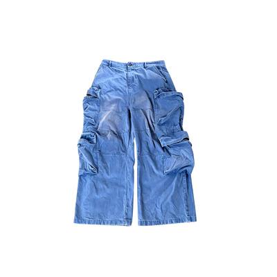 Basic annals蓝色多口袋工装裤复古水洗炮弹裤休闲裤法工裤cargo