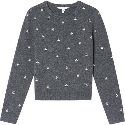 LK BENNETT灰色100%绵羊毛针织衫2025冬款时尚百搭钉珠套头上衣