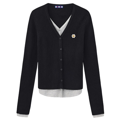 早春新款复古拼色V领针织开衫