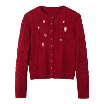 有茂密声招财猫毛衣开襟衫