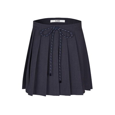 none撞色抽绳腰头A字百褶短裙