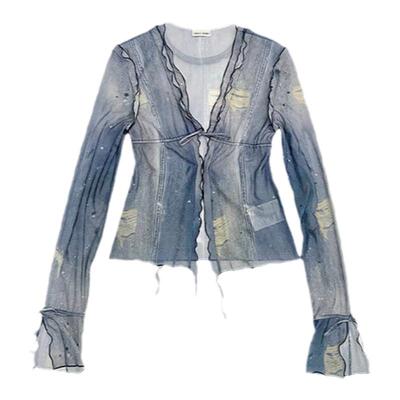 【ivy吕颖同款】CPLUS SERIES 花边装饰印花轻薄开衫