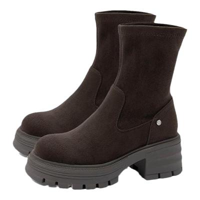 康莉厚底瘦瘦靴圆头弹力靴