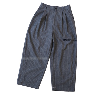 冬季细细条羊毛呢锥形宽松九分裤