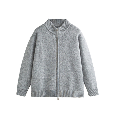 浅灰色立领针织开衫毛衣男生秋冬