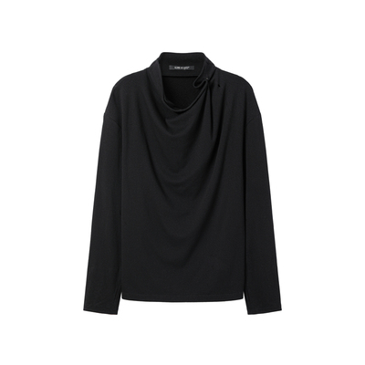 芸蚁〔三峡好人〕超垂顺肌理棉混纺多形态荡领拼色打底长袖T恤