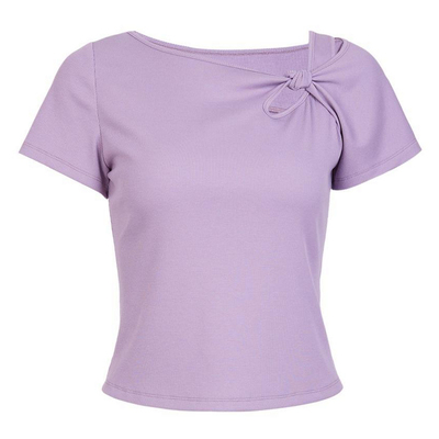 婉甸2026夏季新品莫奈紫坑条镂空纽结T恤修身型短袖女1252T17YD5