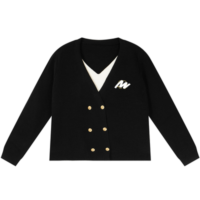 韩系小个子显瘦百搭假两件针织衫