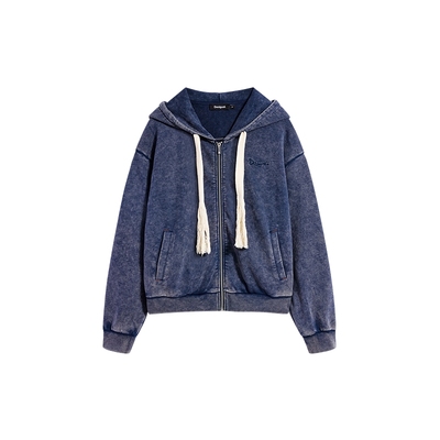 Desigual25秋冬新品手绘狗狗印花撞色开衫女士卫衣