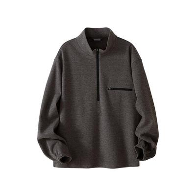 THESSNCE 双色提花斜纹 防风拉链半开襟复合针织卫衣男秋冬