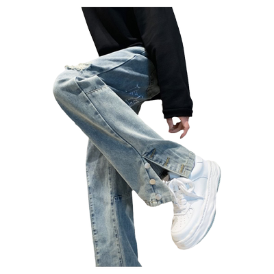 设计感排开叉牛仔裤男潮ins