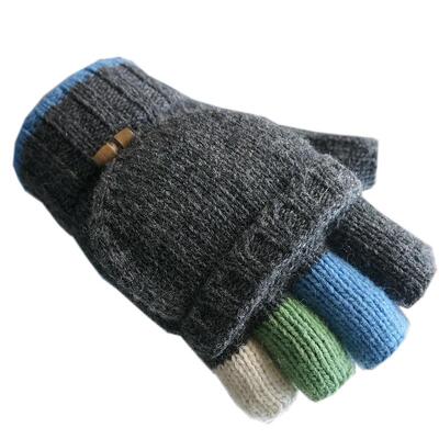 冬季纯羊毛加厚大码男士半指手套