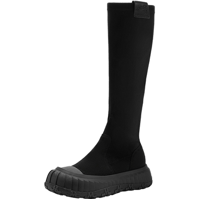 MIO米奥冬季长靴厚底弹力靴袜靴百搭增高简约黑色瘦瘦靴长筒靴女