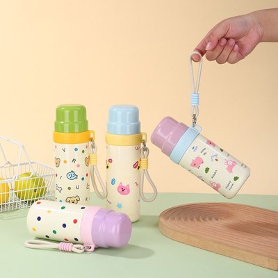 新款卡通儿童保温杯316不锈钢高吸管弹跳颜一两用值盖可爱杯水杯