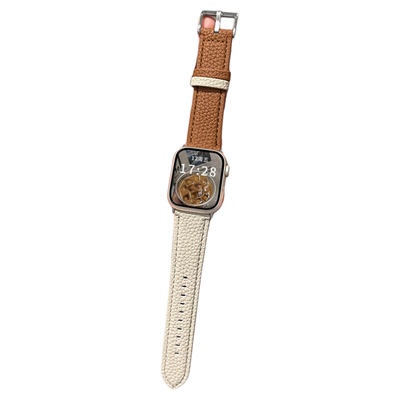 适用iWatch荔枝纹皮革宽版表带
