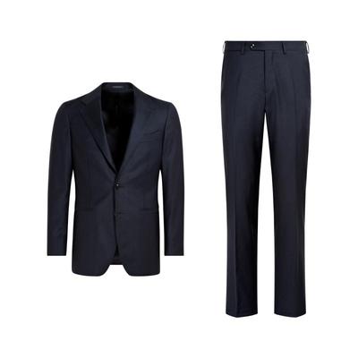 经典热卖-SUITSUPPLY藏青色羊毛修身男士西装套装