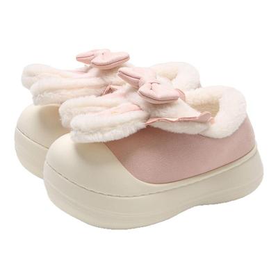 细细条蝴蝶结星星兔耳加绒棉鞋