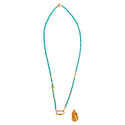 绿松石项链女葫芦吊坠万能扣可拆卸锁骨链新中式毛衣链生日礼物