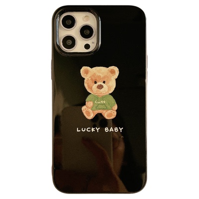 Cute cartoon bear black soft case适用iphone 11 12 13 14 15 16 17 pro max XR XS MAX