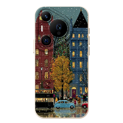 适用圣诞夜景手机壳拼图雪花小众
