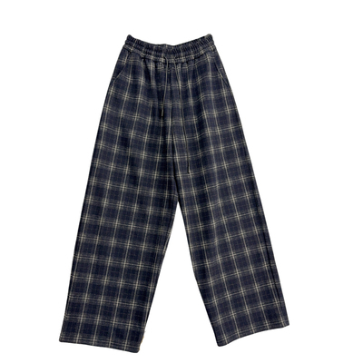 时髦精休闲格子裤！复古藏青色