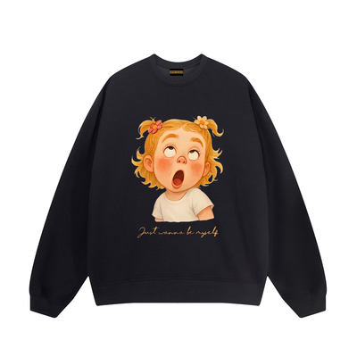 美式卡通爱谁谁女孩印花圆领卫衣