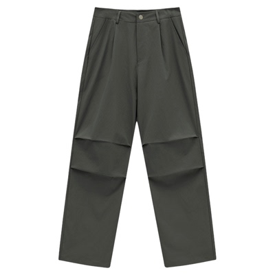 吕小虎ACTUP 春季卡其色休闲裤男士宽松工装伞兵裤褶皱直筒长裤子