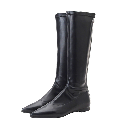 BVPY欧美瘦瘦靴平底保暖长靴皮面