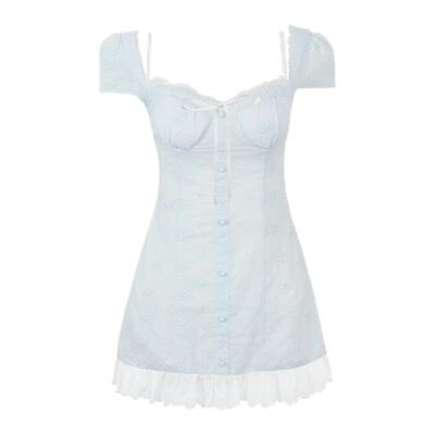 泡泡袖连衣裙女短裙修身